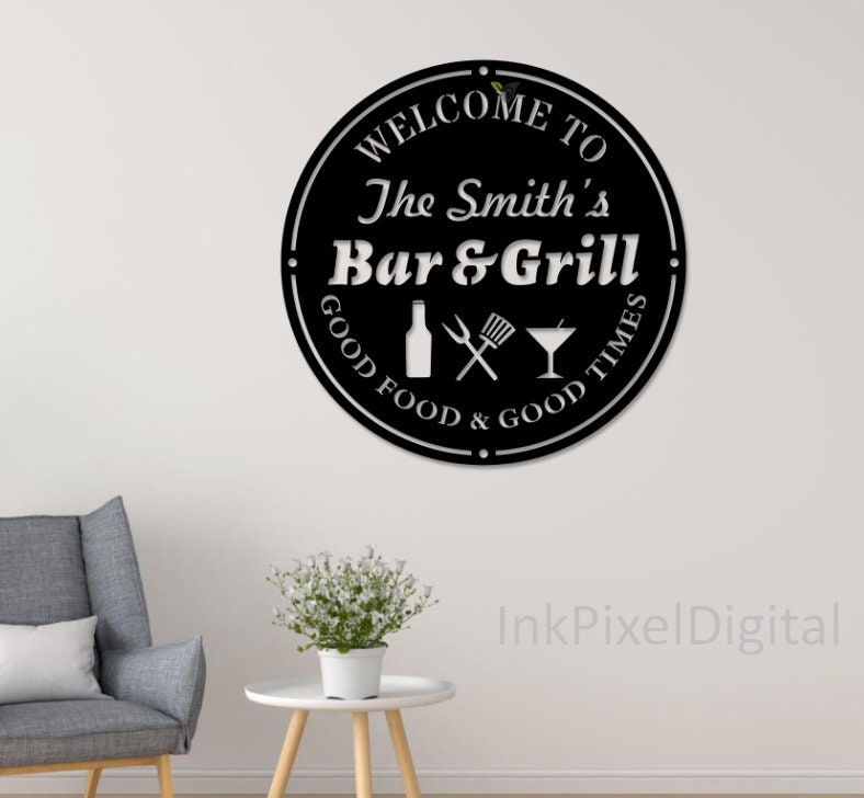 Benutzerdefinierte Hinterhof Bar und Grill Metall Wand Kunst LED-Licht ...