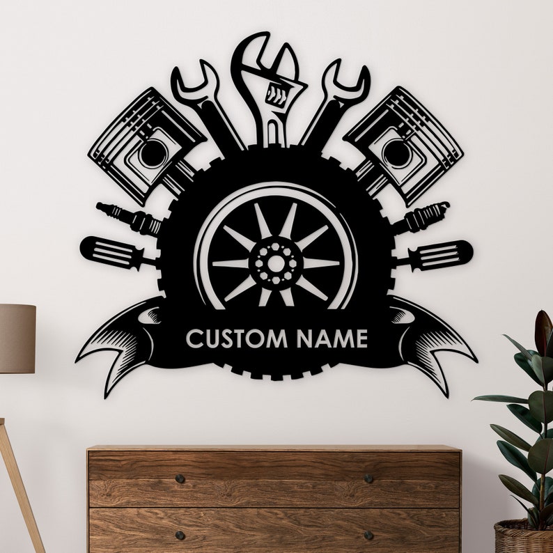 Custom Garage Sign Tools Repair Metal Wall Art LED Light Personalized ...