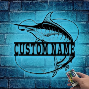 Custom Marlin Fish Metal Wall Art LED Light, Personalized Marlin Fish ...