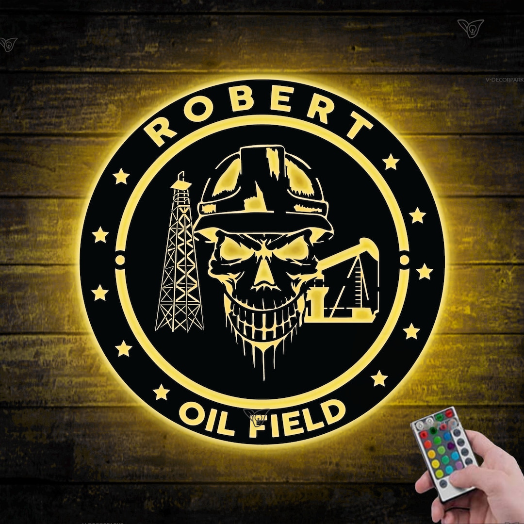 Custom Oil Field Hanger Metal Wall Art LED Light Personalized Oil Rig ...