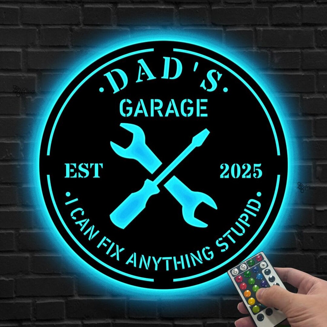 Personalized Garage LED Sign, Funny Fix Anything, Gift for Dad, Dad's ...