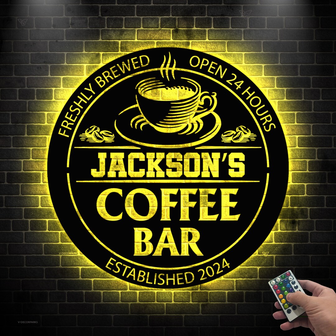 Custom Coffee Bar Metal Wall Art LED Coffee Bar Sign Personalized ...