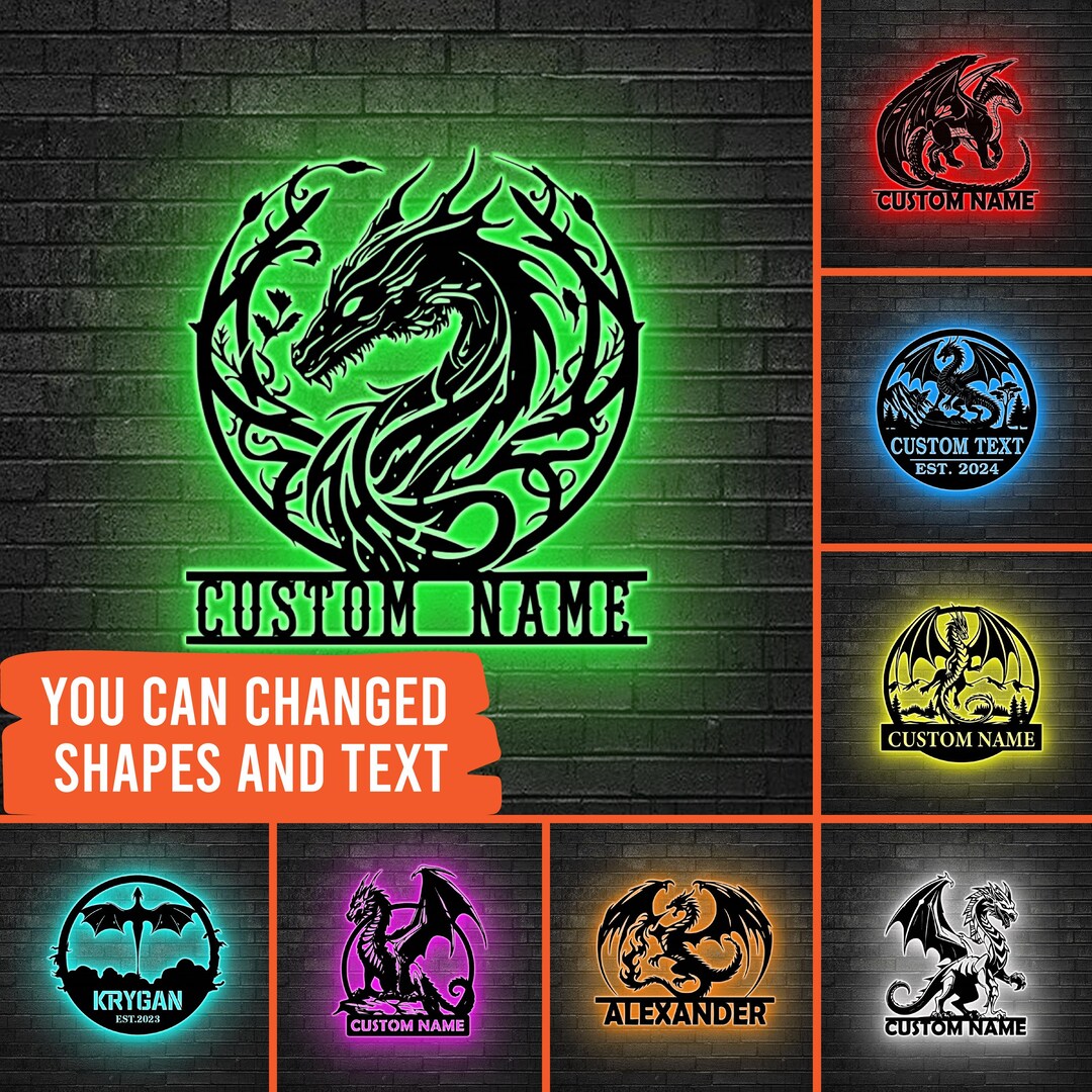Custom Dragon LED Metal Sign, Personalized Fantasy Neon Light, Gift for ...