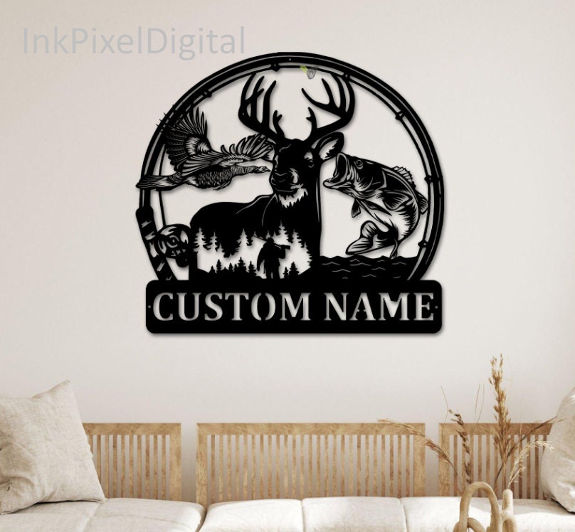 Custom Deer Turkey and Bass Fishing Metal Wall Art Hunting Sign ...