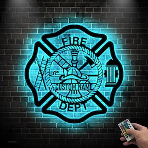 Custom Firefighter Maltese Cross Metal Wall Art LED Personalized ...