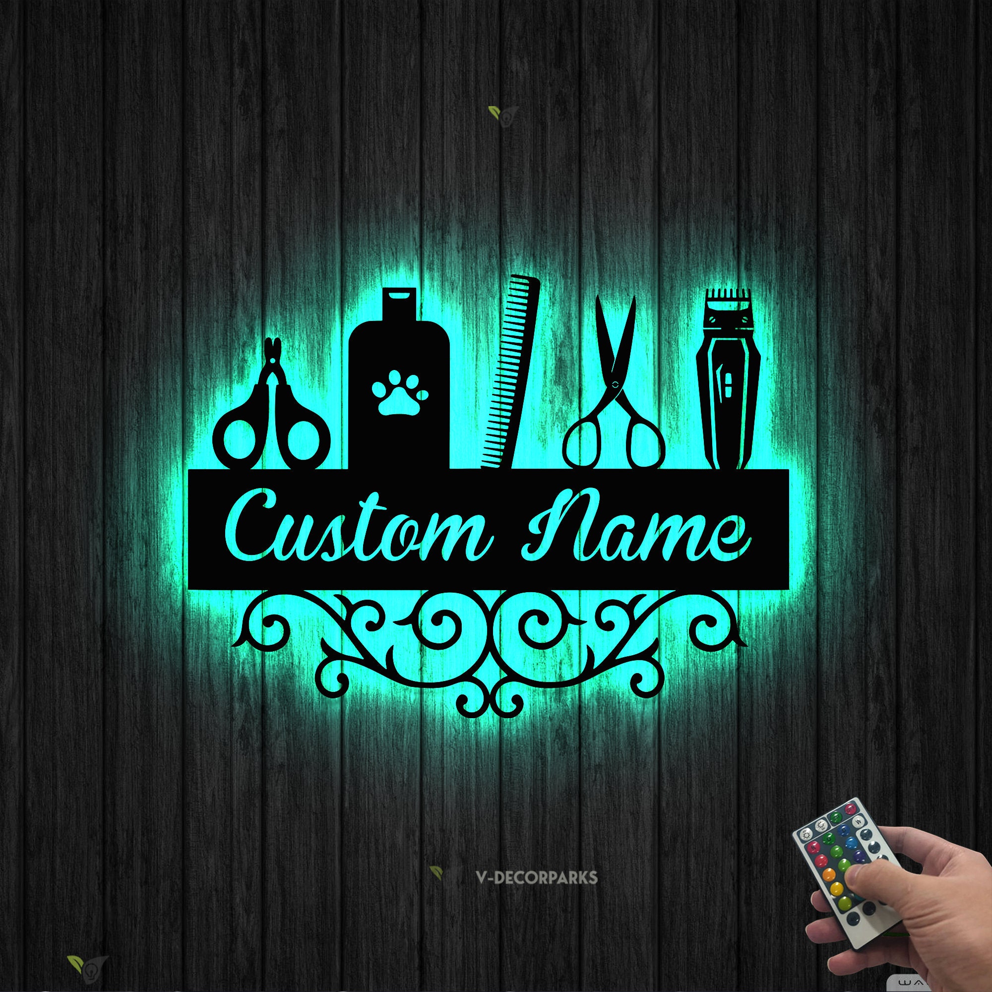 Custom Dog Grooming Hair Salon Metal Wall Art LED Light Personalized ...