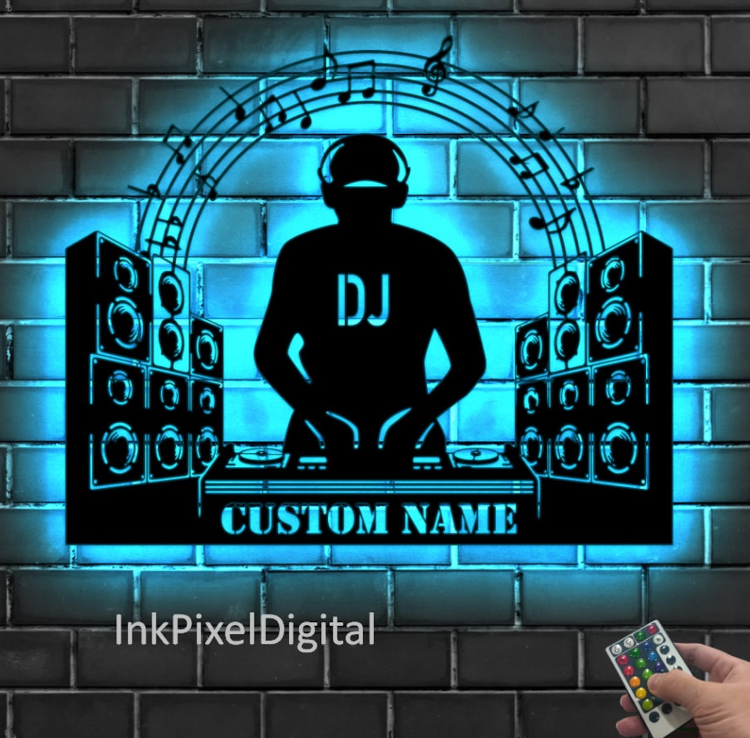 Personalized DJ Disc Jockey Music Metal Wall Art LED Custom DJ Name ...