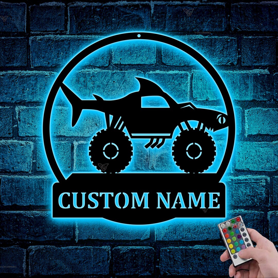 Personalized Monster Truck Metal Sign LED Lights, Custom Monster Truck ...