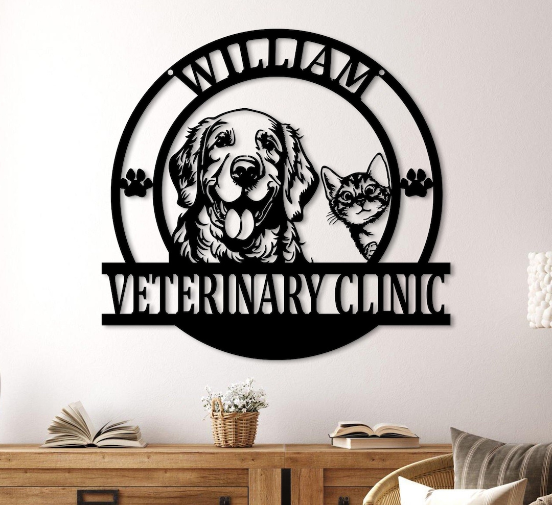 Custom Veterinarian Metal Wall Art,vet Name Sign, Dog Cat Clinic Metal ...