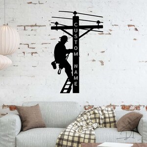 Personalized US Lineman Metal Wall Art LED Light, Custom Lineman Name ...