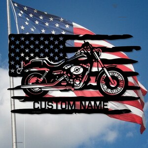 US Flag Motorcycle Sign Custom Motorcycle Garage Metal Wall Art ...