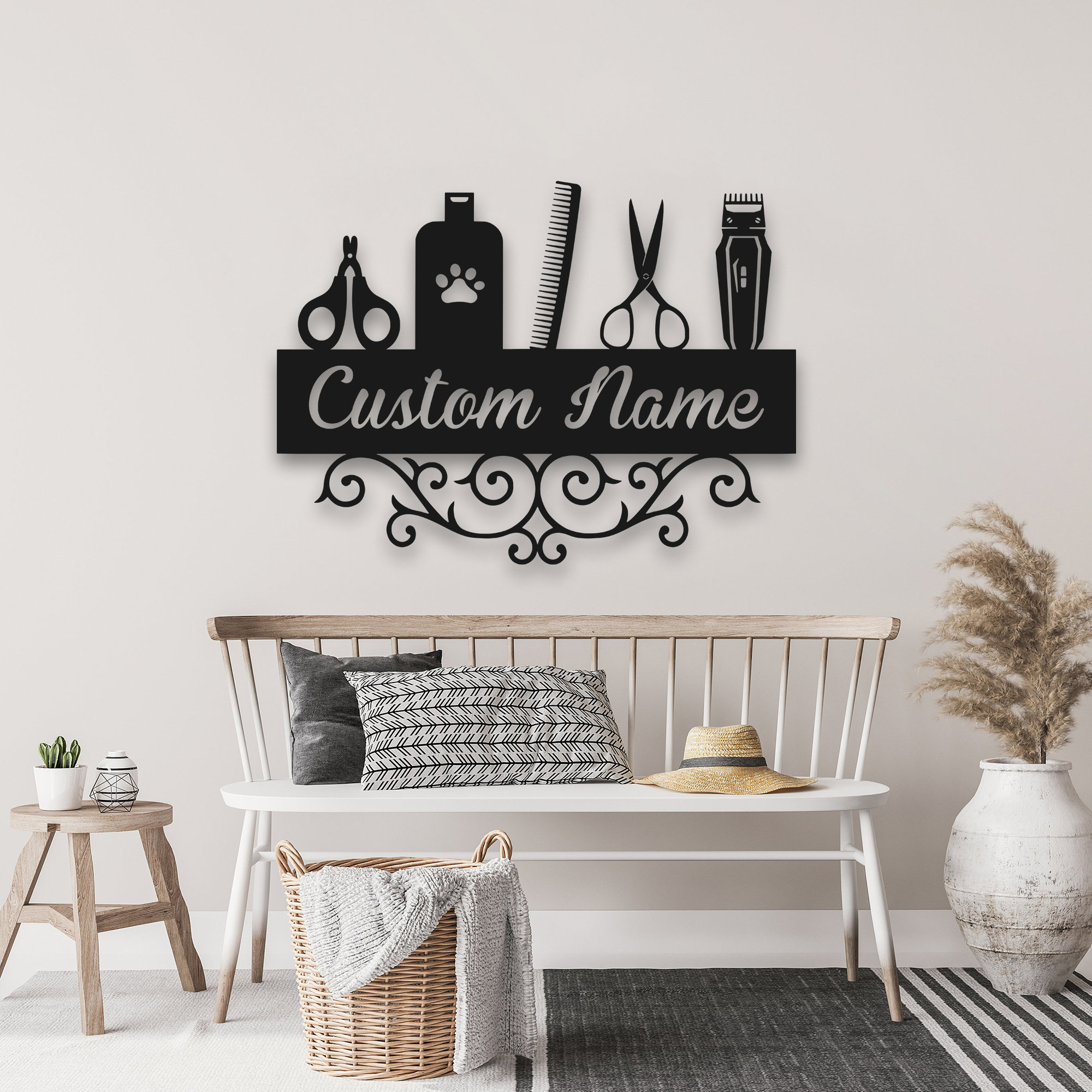 Custom Dog Grooming Hair Salon Metal Wall Art LED Light Personalized ...