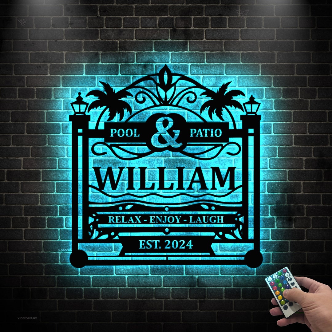 Personalized Pool & Patio Sign Backyard Bar and Grill Pool Deck Sign ...