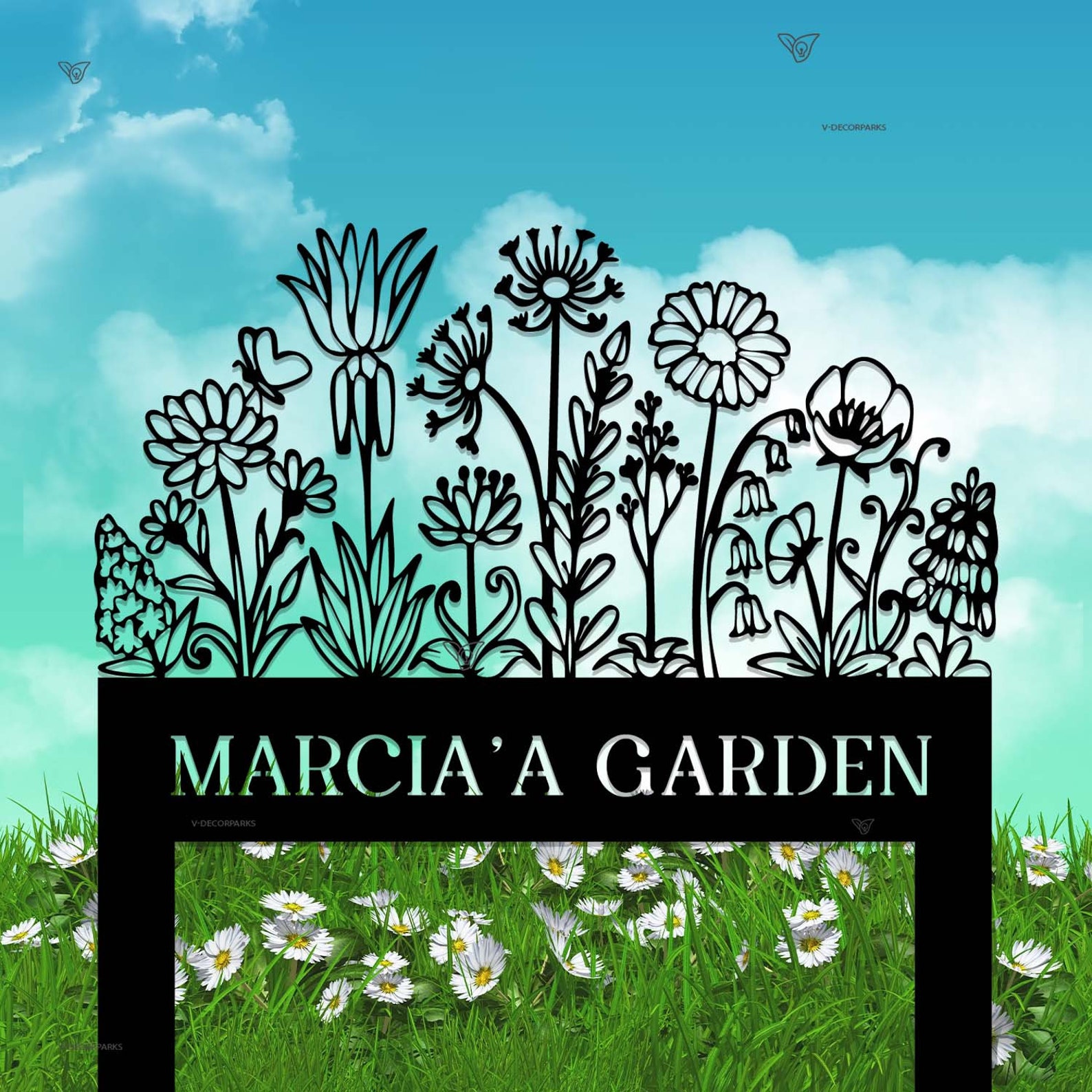 Flowers Metal Garden Sign With Stakes Personalized, Garden Stake ...