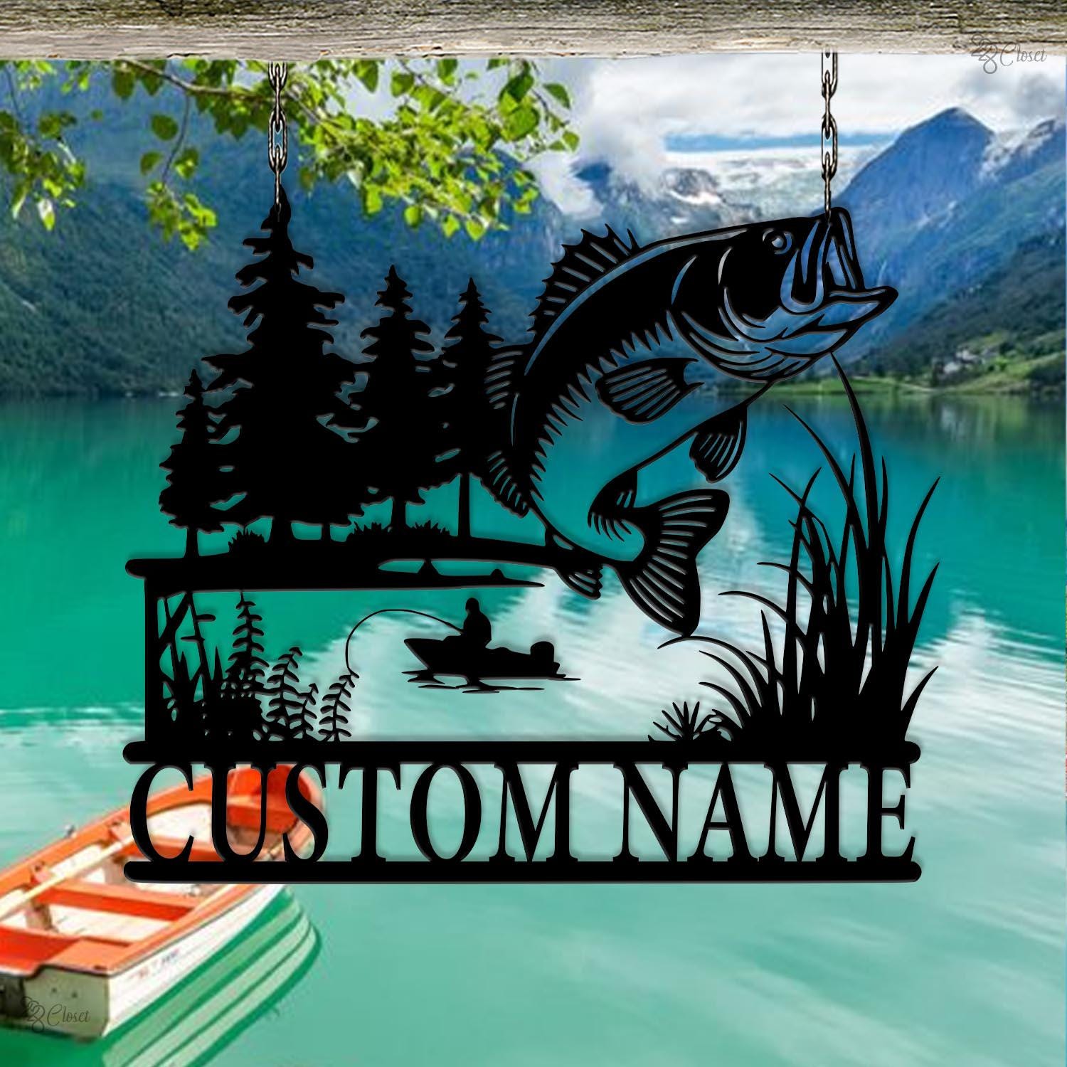 Custom Fishing Metal Sign, Personalized Lake House Decor, Bass Fish ...