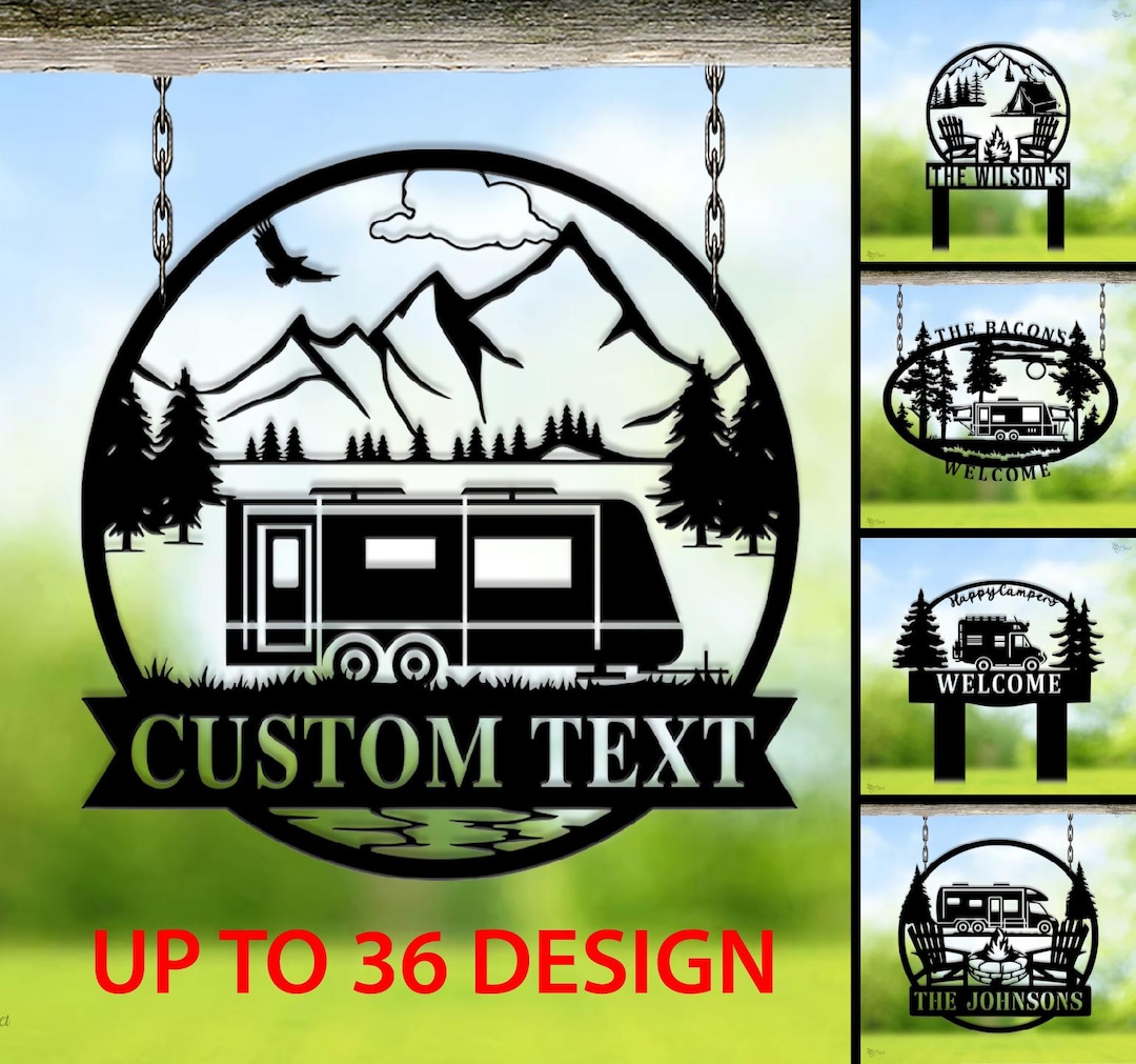 Custom Camp Sign,mountain Campfire Metal Sign With Stake,personalized ...