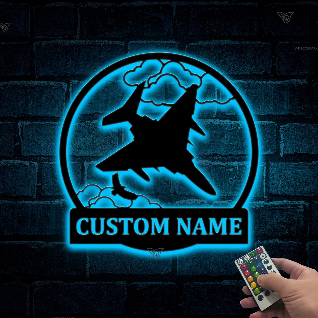 Custom Fighter Jet Metal Wall Art LED Personalized Aircraft Name Sign ...