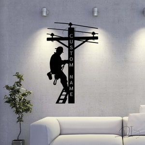 Personalized US Lineman Metal Wall Art LED Light, Custom Lineman Name Sign Decoration for Room ...