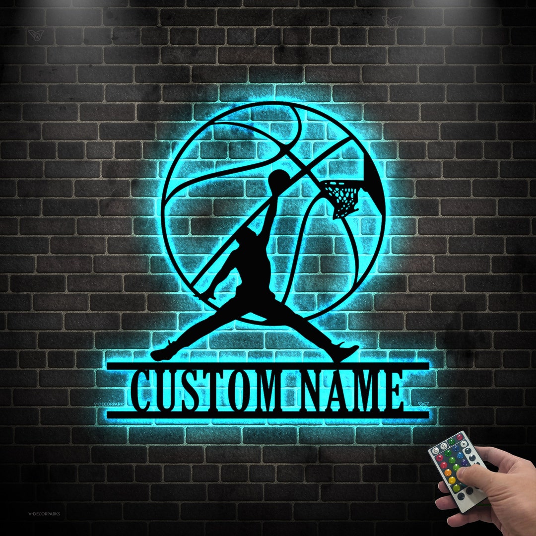 Personalized Basketball Metal Wall Art Led Light, Custom Basketball ...