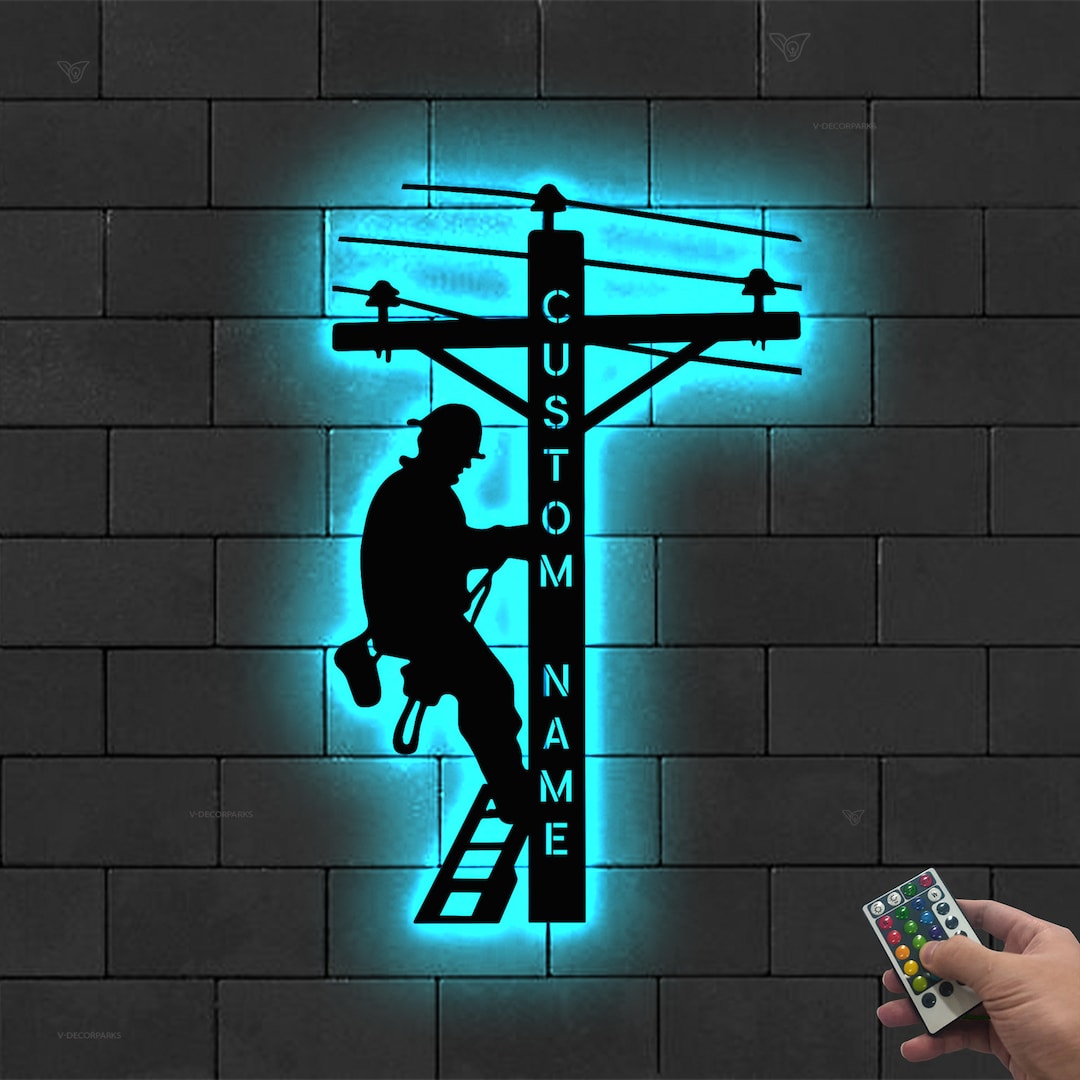 Personalized US Lineman Metal Wall Art LED Light, Custom Lineman Name ...