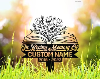 Personalized Floral Book Teacher Memorial Stake,teacher Name Sign,book ...