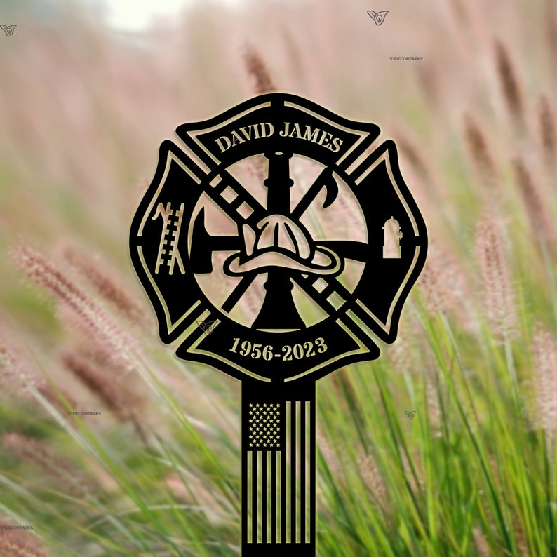 Personalized Firefighter Name Sign,fireman Memorial Stake,fireman Name ...