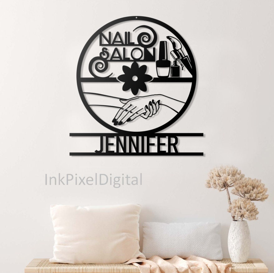 Custom Nail Tech Metal Wall Art LED Light Nail Salon Sign Personalized ...