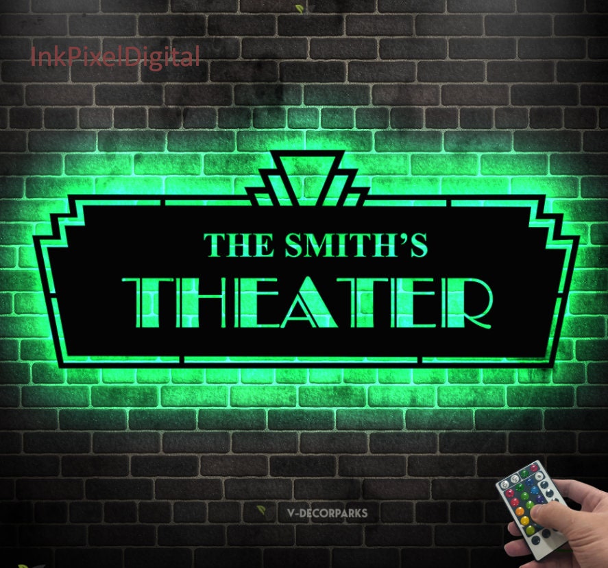 Personalized Home Theater Metal Wall Art LED Light,custom Cinema Metal ...