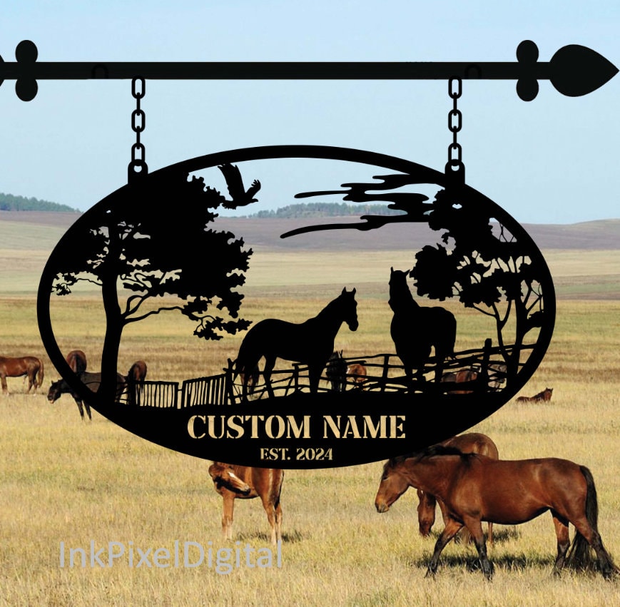 Custom Farm Sign,horse Wall Art,personalized Horse Ranch Decor,horses ...