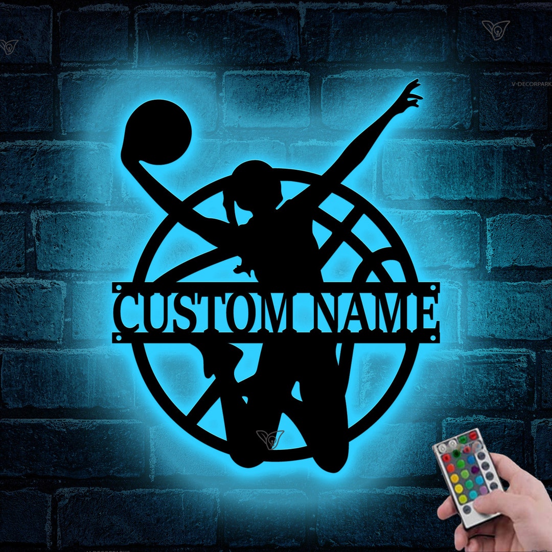 Custom Female Basketball Metal Wall Art LED Light Personalized Girl ...