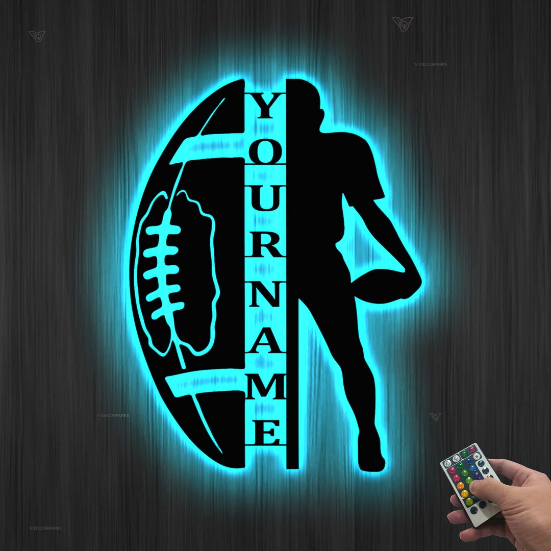 US Football Metal Custom Football Player Metal Wall Art Led Light ...