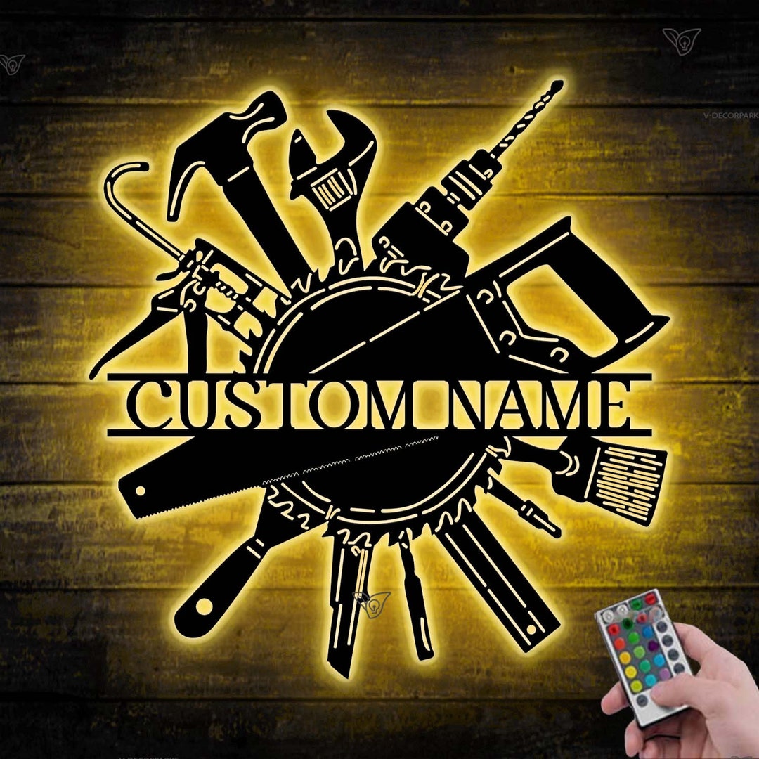 Custom Workshop Metal Sign LED Light,repair Tools Metal Wall Art ...