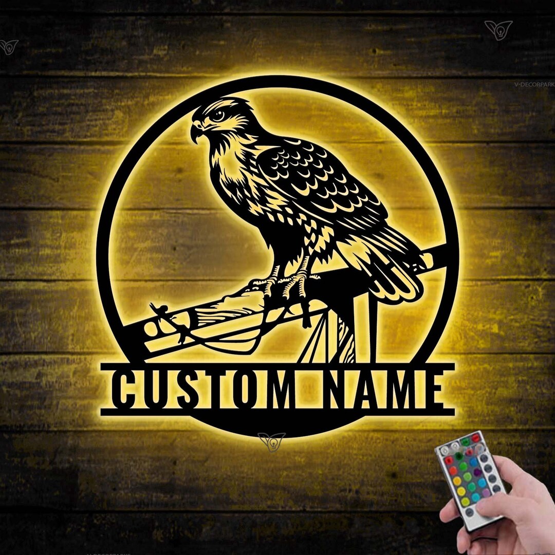 Custom Hawk Metal Wall Art LED Light Personalized Woodland Bird Lover ...