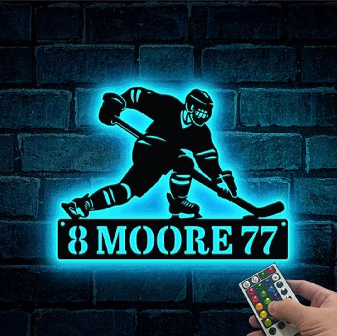 Personalized Hockey Player LED Metal Wall Art Sign - Etsy