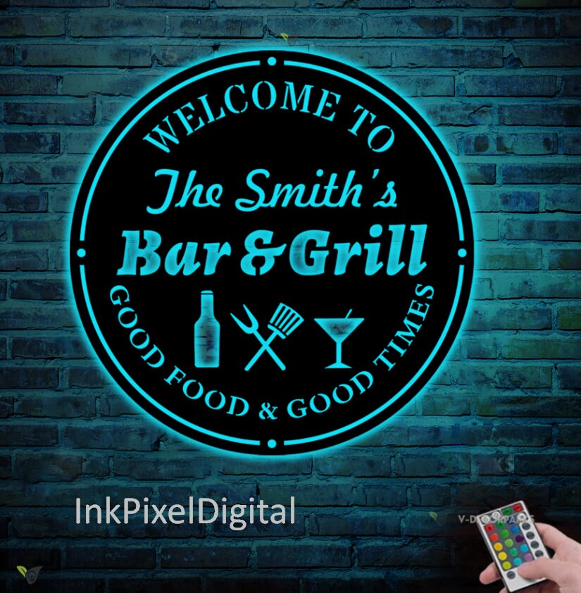 Benutzerdefinierte Hinterhof Bar und Grill Metall Wand Kunst LED-Licht ...