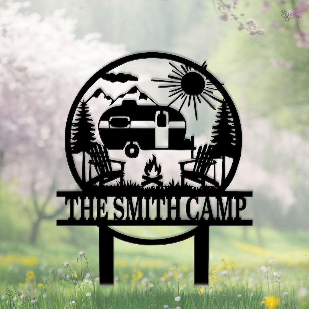 Custom Camper Firepit Sign, Camping Metal Art With Trailer, Mountain ...