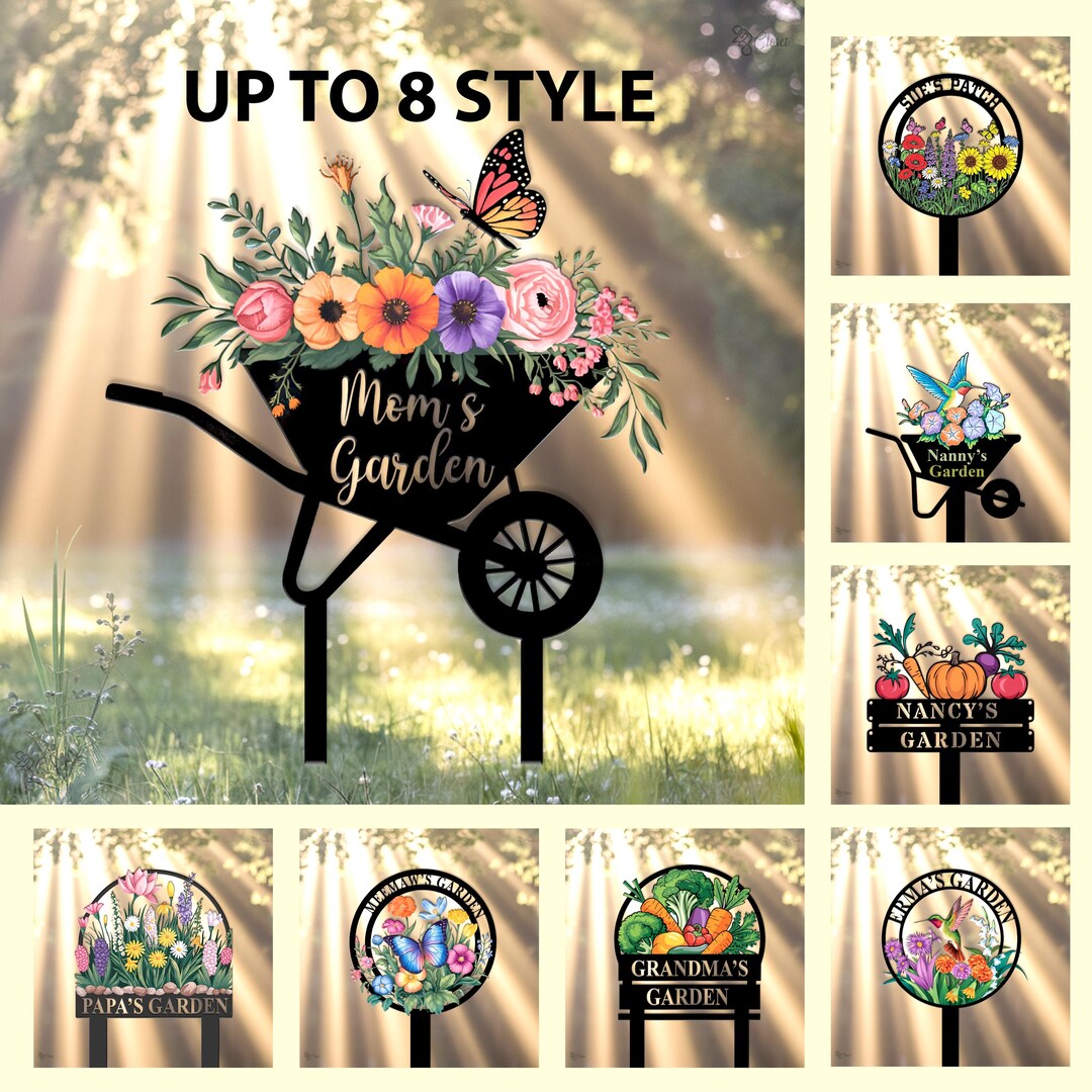 Personalized Colorful Floral & Veggie Yard Stake, Gift for Mom, Garden ...