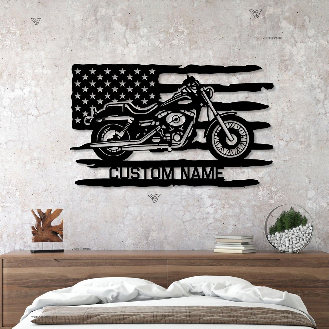 US Flag Motorcycle Sign Custom Motorcycle Garage Metal Wall Art ...