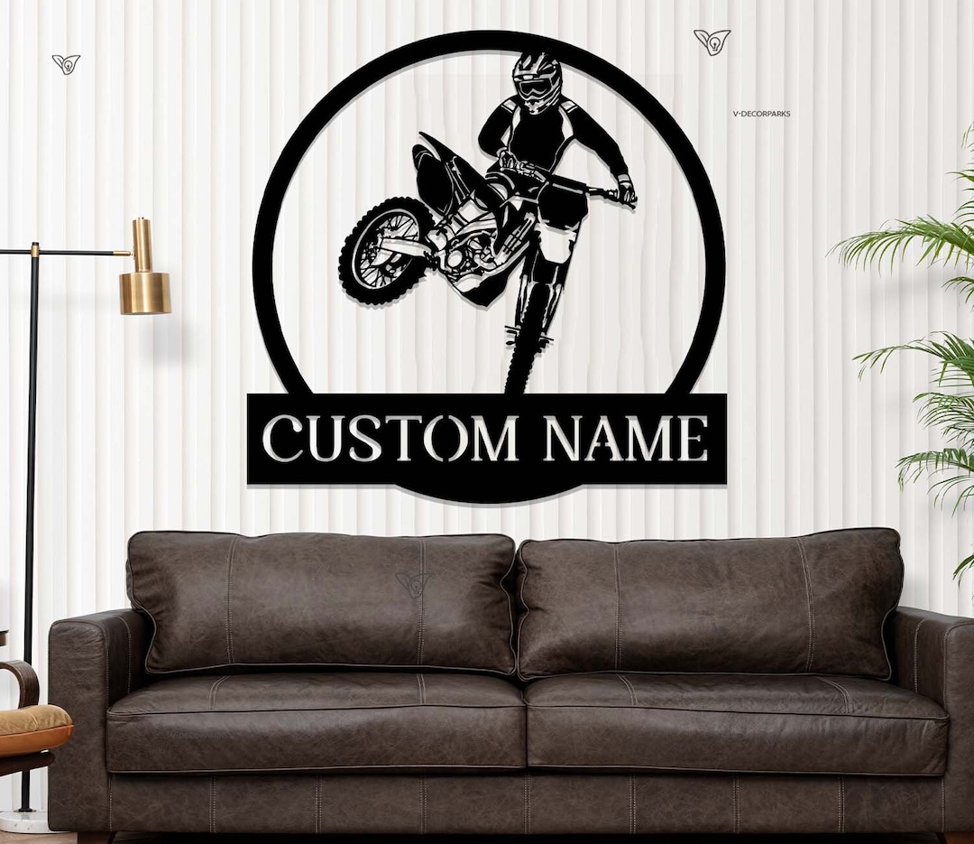Custom Motocross Metal Wall Art LED Light, Garage Sign Dirt Bike Wall ...