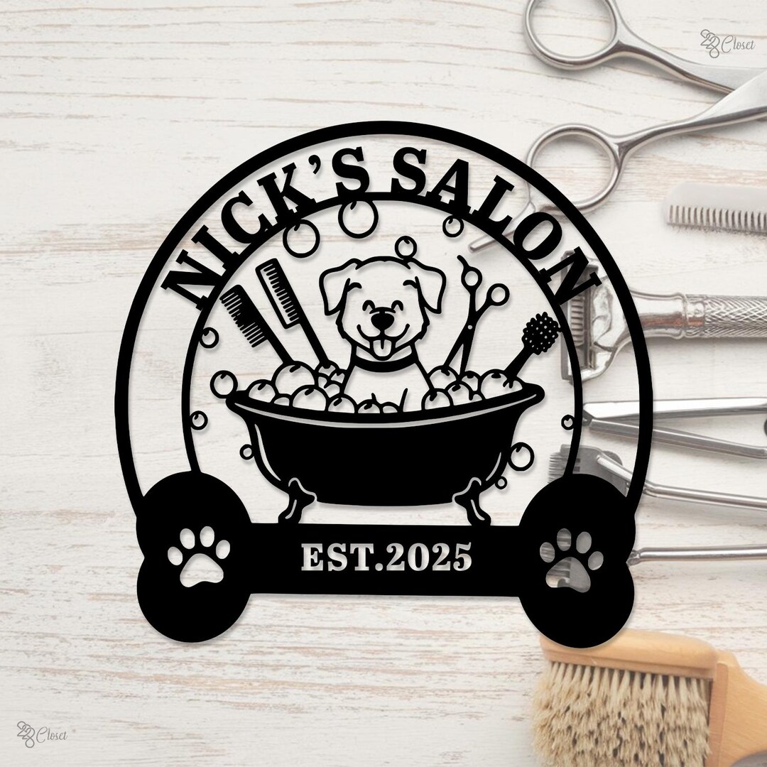 Custom Dog Grooming Metal Wall Art, Pet Grooming Sign, Personalized ...