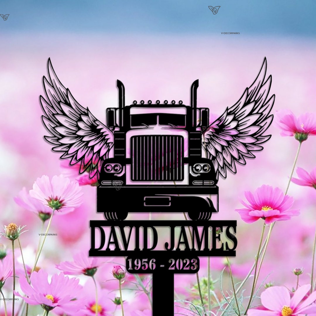 Personalized Semi Truck Trucker Truck Driver Angel Wings Memorial Stake ...