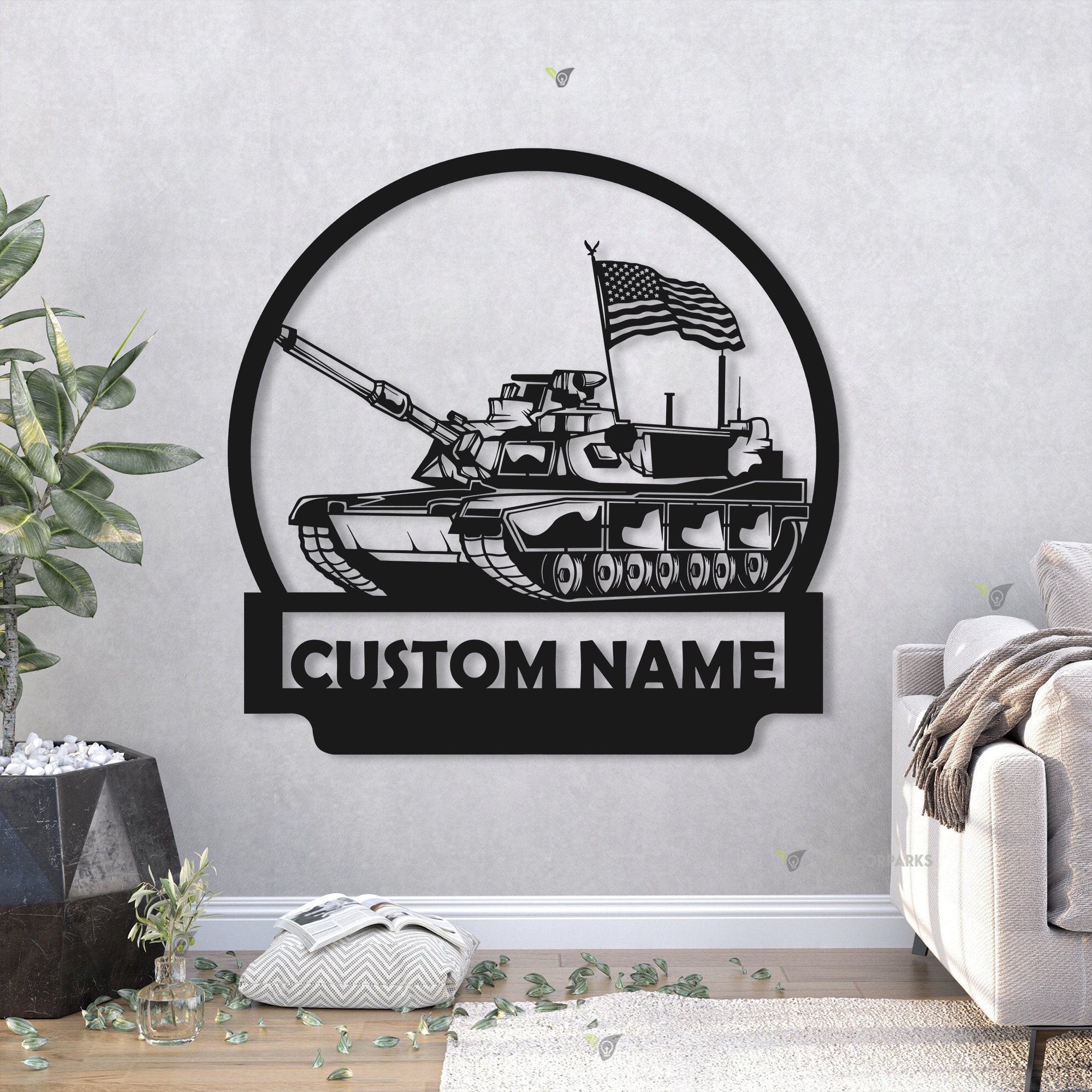 Custom US Military Tank Metal Sign LED Lights, Personalized US Military ...