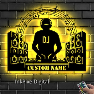 Personalized DJ Disc Jockey Music Metal Wall Art LED Custom DJ Name ...