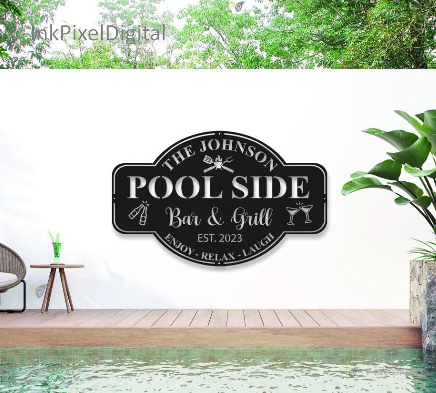 Personalized Sign for Pool Bar Metal Family Poolside Bar and Grill Sign ...