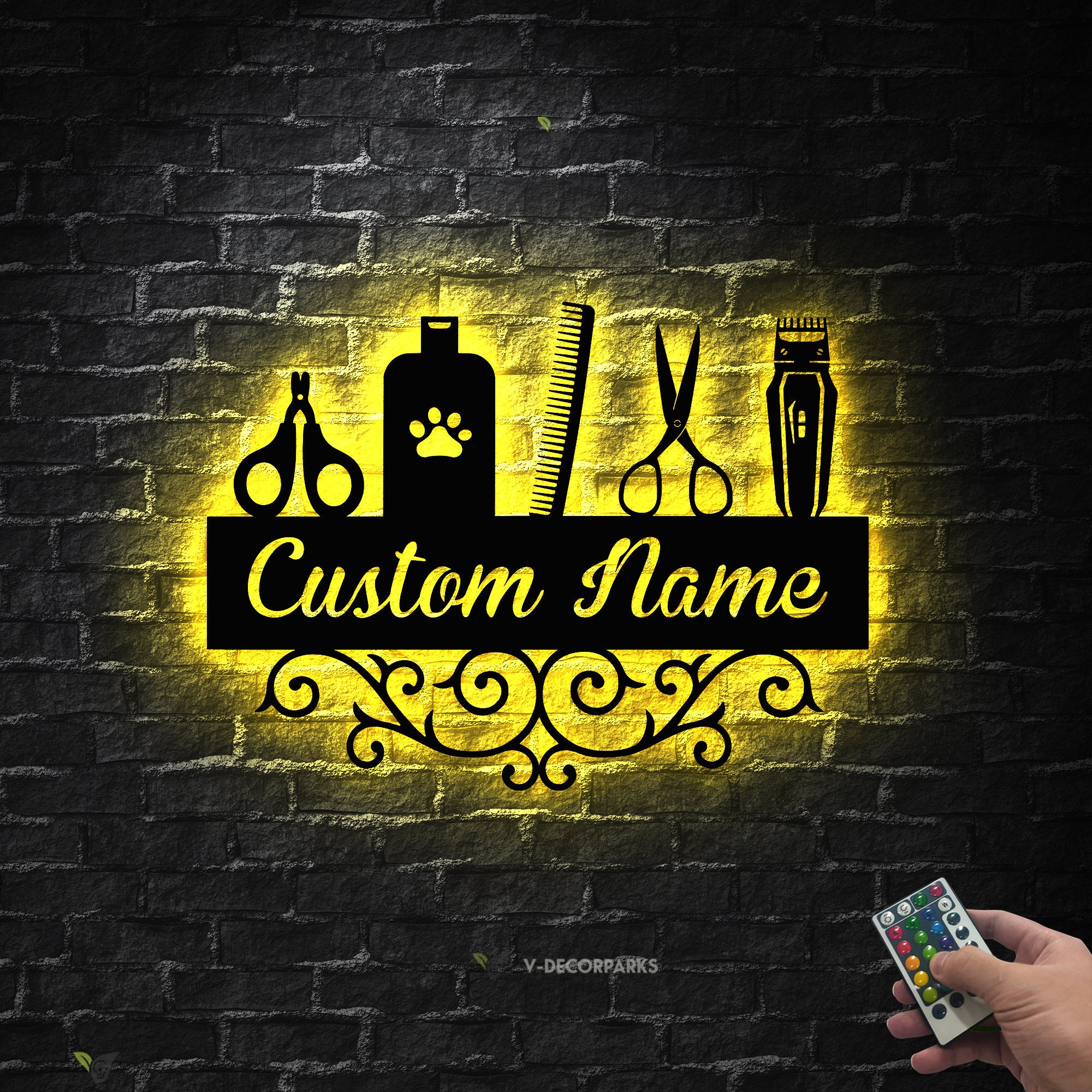 Custom Dog Grooming Hair Salon Metal Wall Art LED Light Personalized ...
