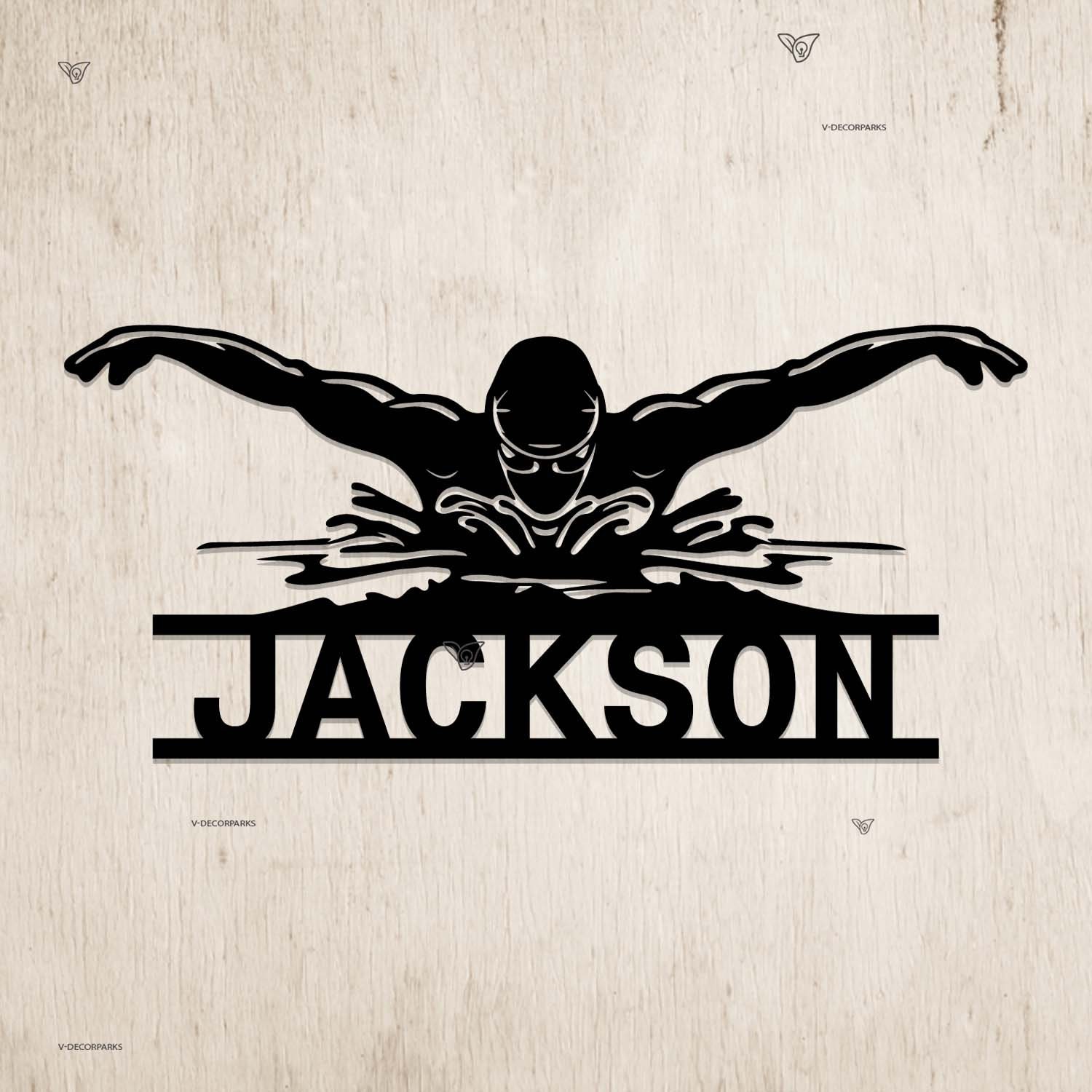 Custom Man Swimmer Metal Wall Art LED Light Personalized Swimming Sign ...