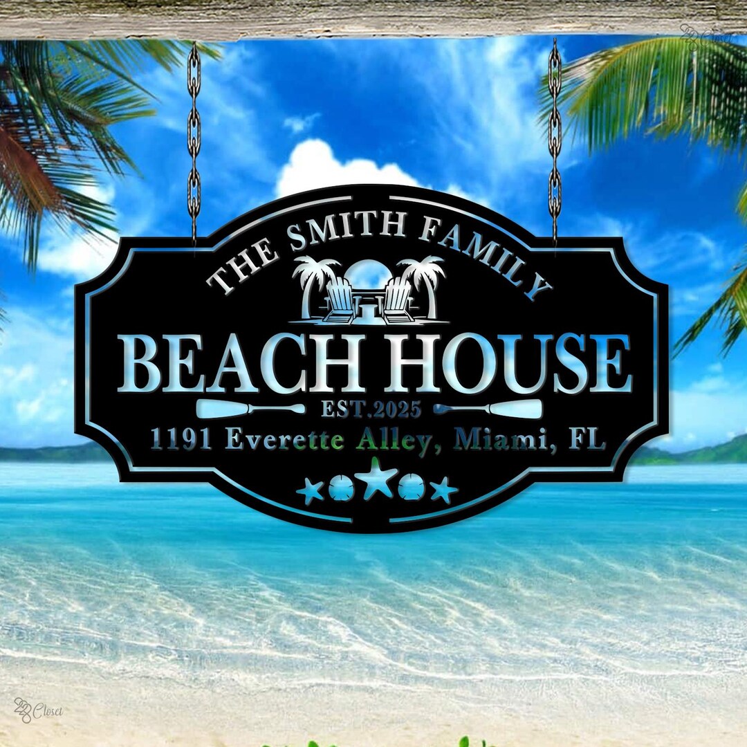 Personalized Beach House Sign, Custom Family Name Coastal, Nautical ...