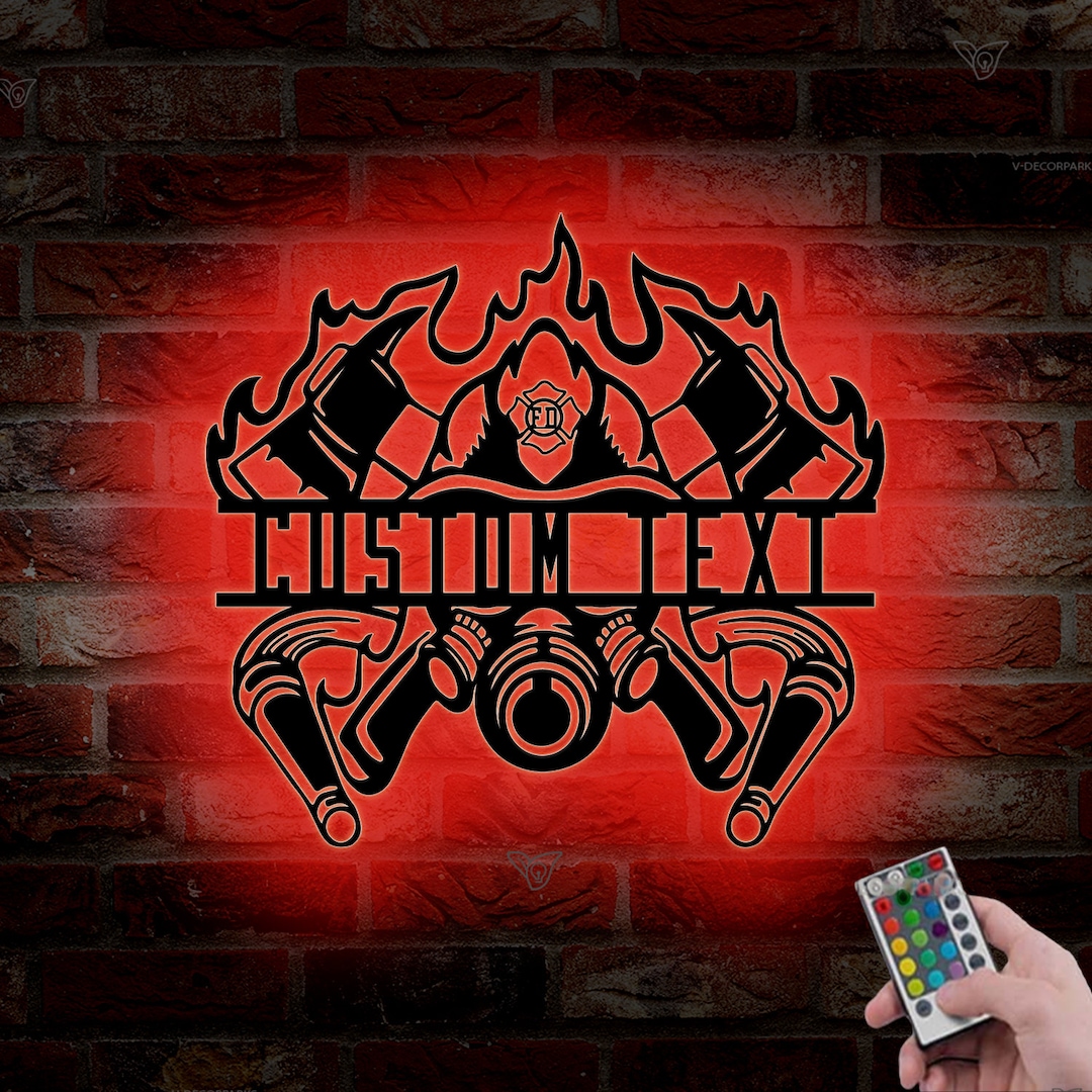 Custom Firefighter Metal Wall Art LED Light Firefighter Sign ...