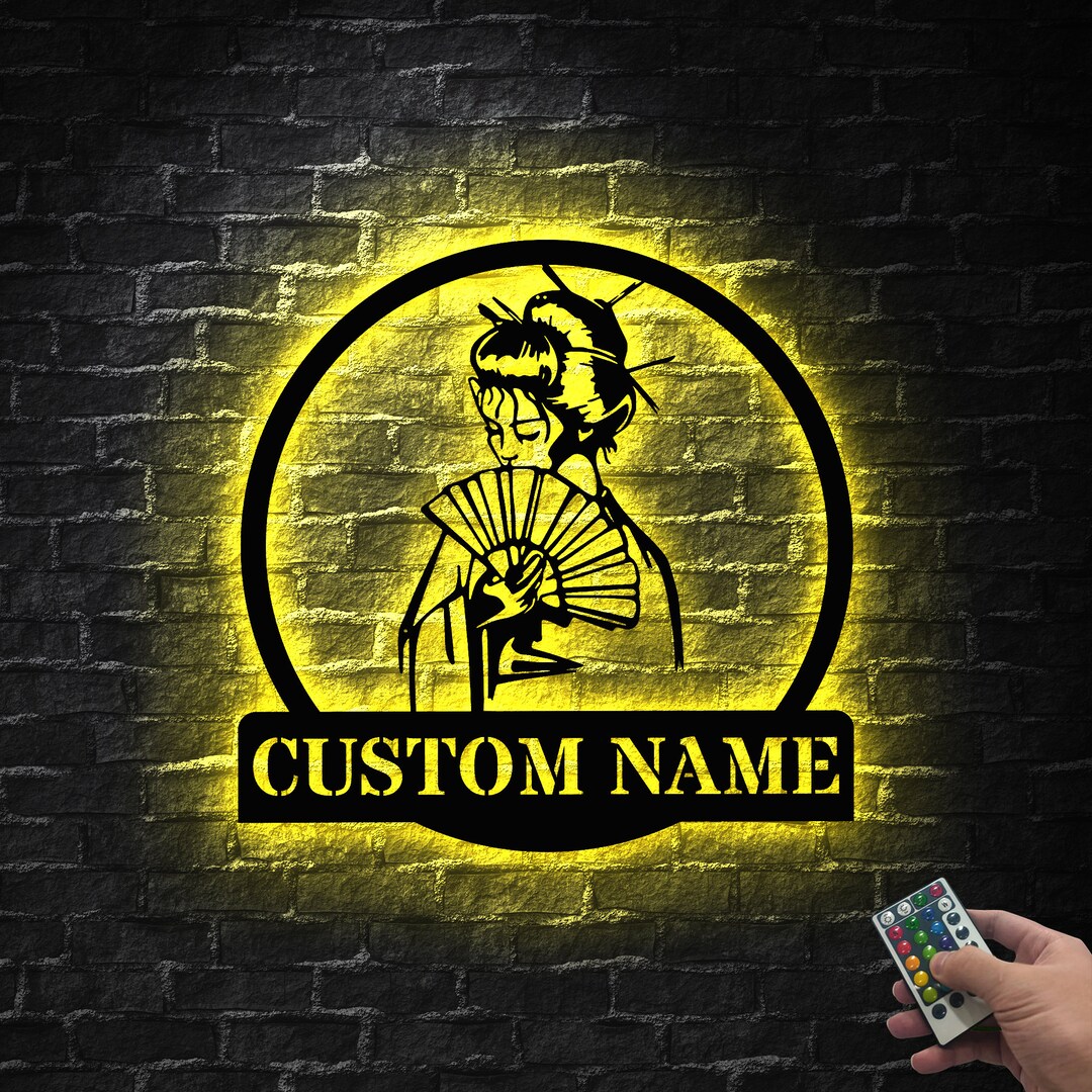 Custom Japanese Geisha Metal Wall Art LED Light, Personalized Geisha ...