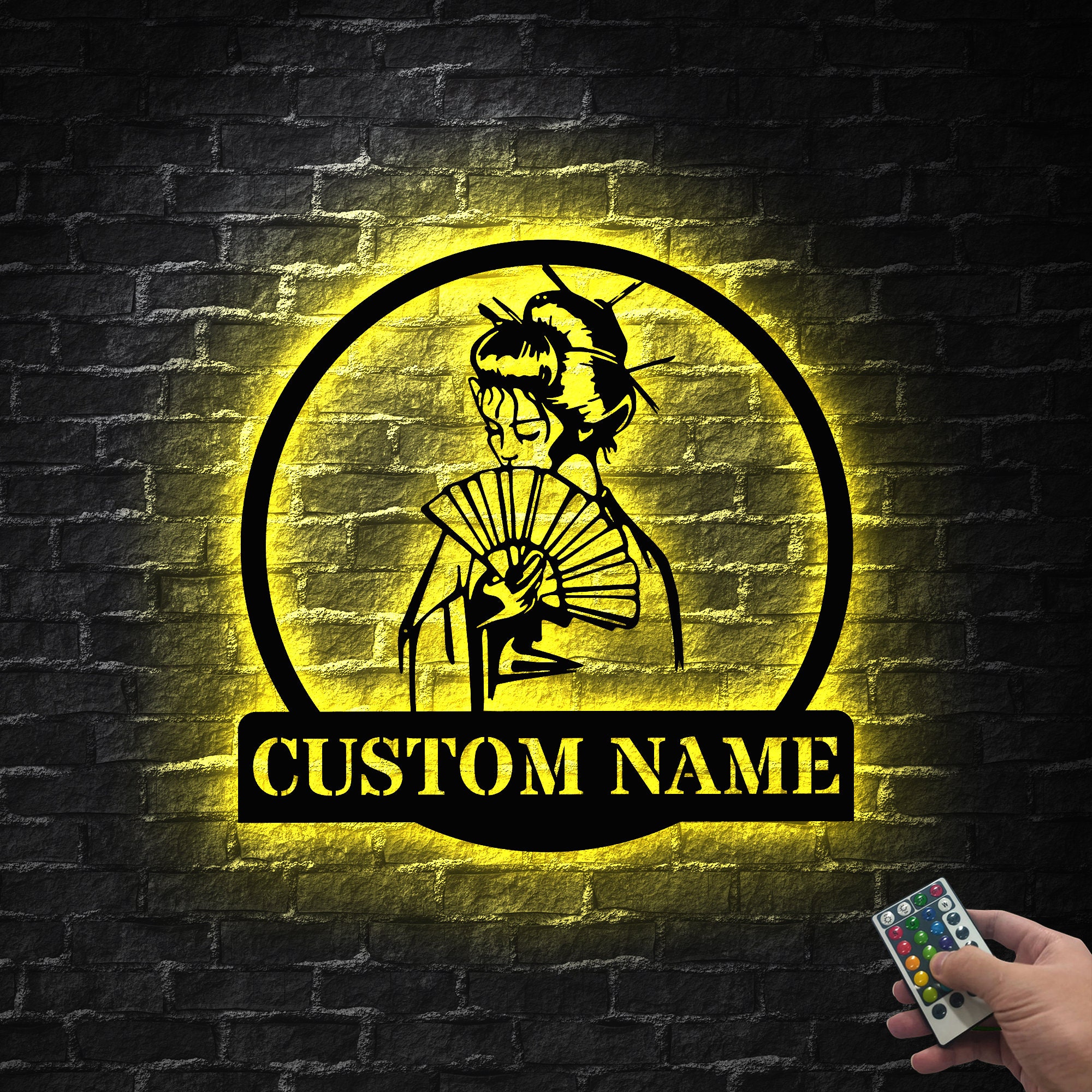 Custom Japanese Geisha Metal Wall Art LED Light, Personalized Geisha ...